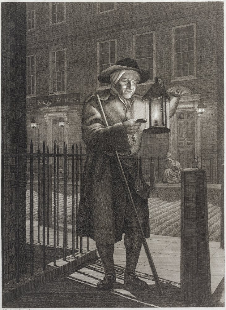 London Watchman with his Lantern by Moonlight by John Bogle