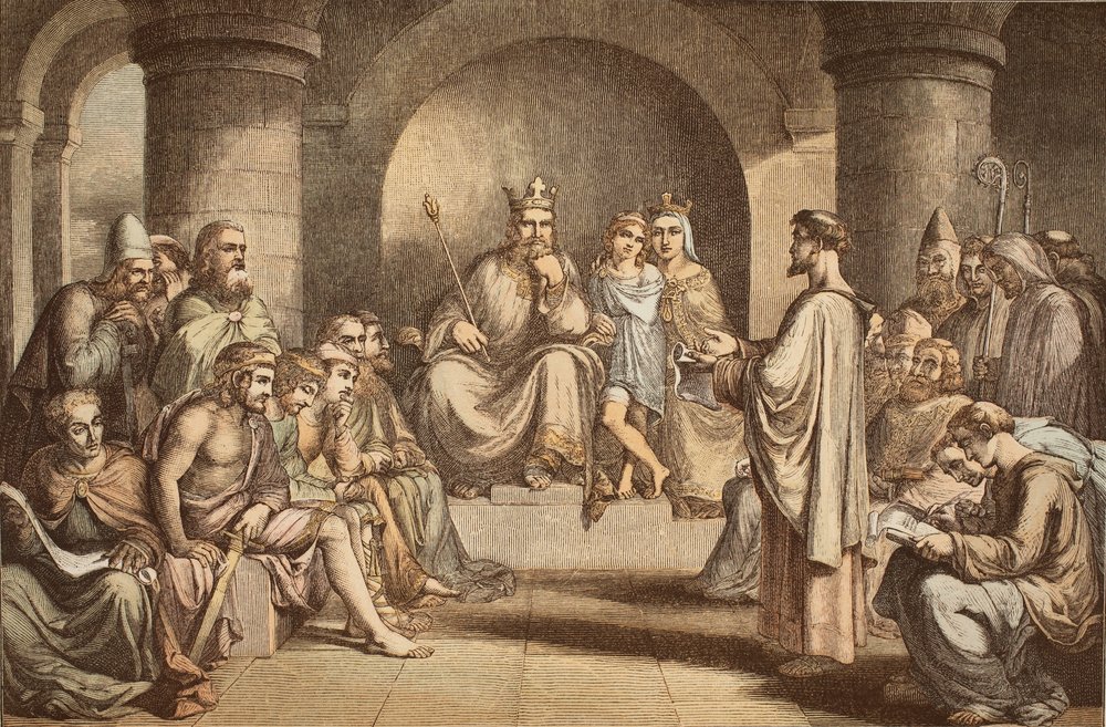 Alfred the Great submitting his laws to the Witan