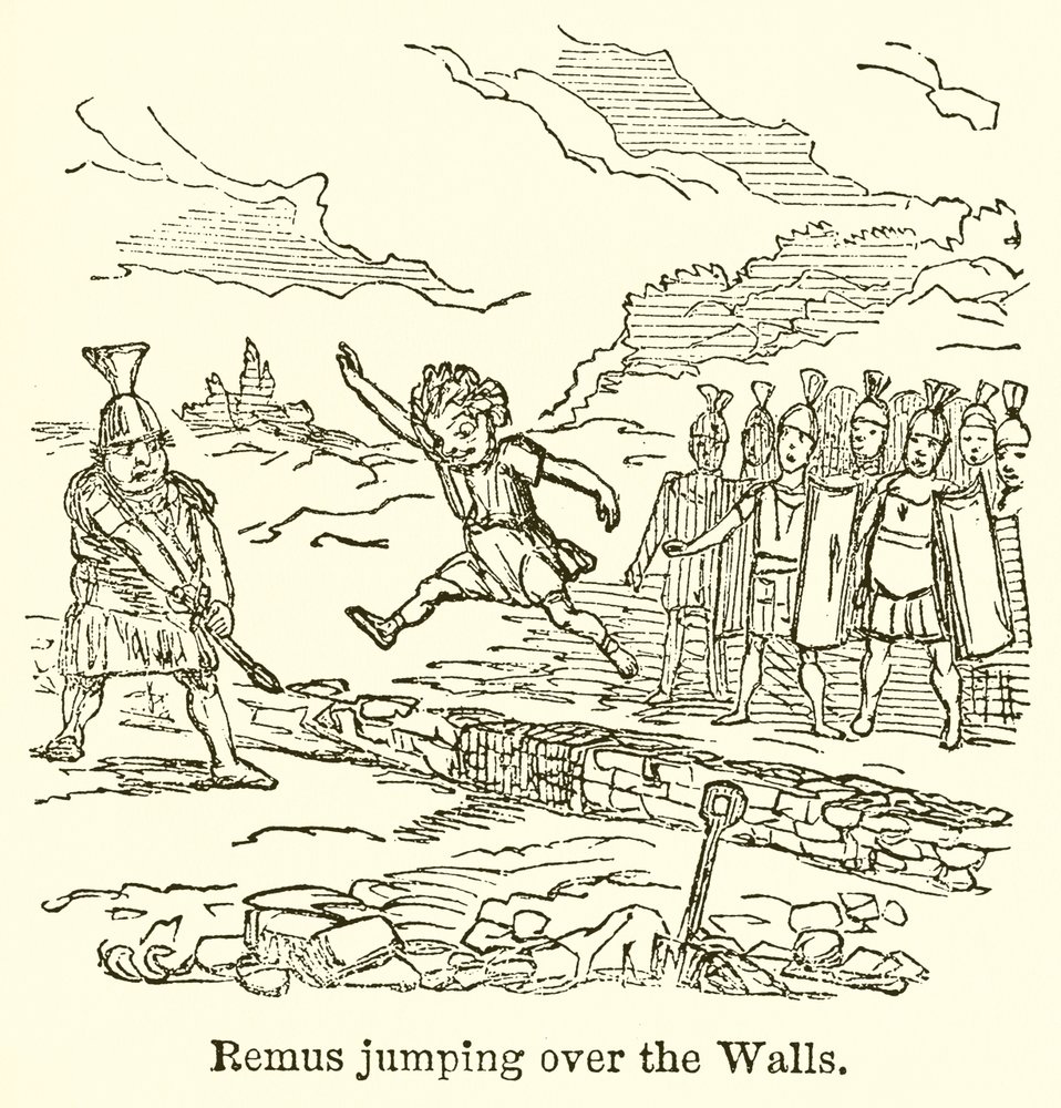 Remus Jumping over the Walls by John Leech: Fine art print