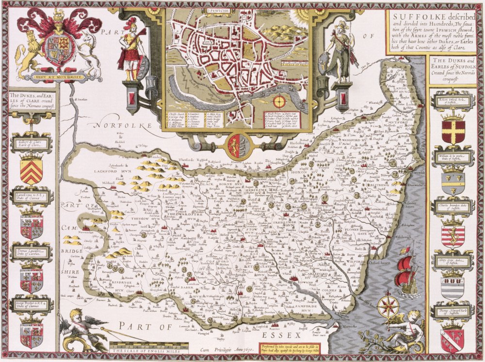 Suffolk and the Situation of Ipswich, Engraved by Jodocus Hondius from ...