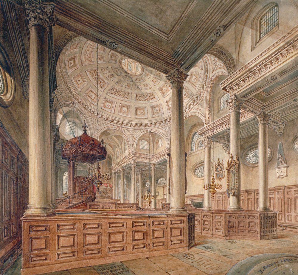 Interior view of the Church of St Stephen Walbrook, City of London