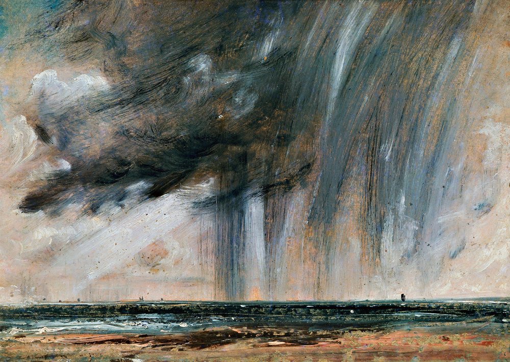 Rainstorm over the sea, seascape study with rainclouds