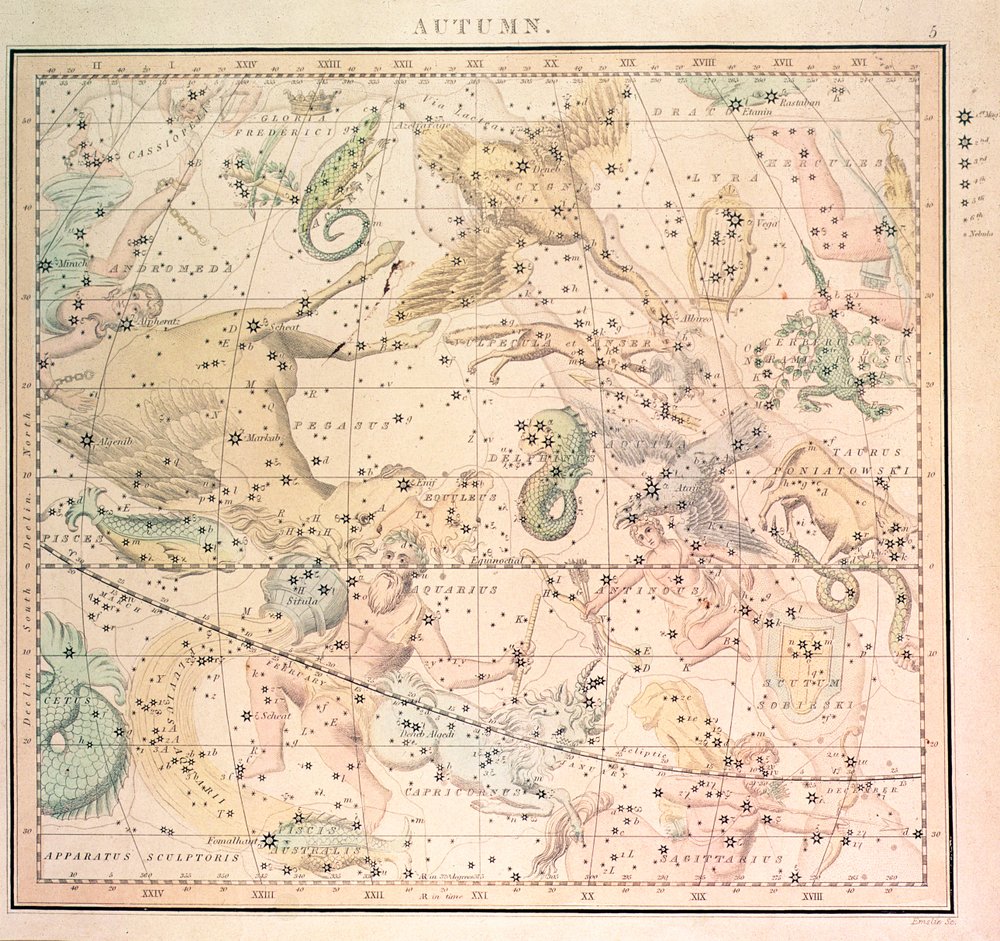 Celestial Chart: Autumn, Showing Signs of the Zodiac and Positions of ...
