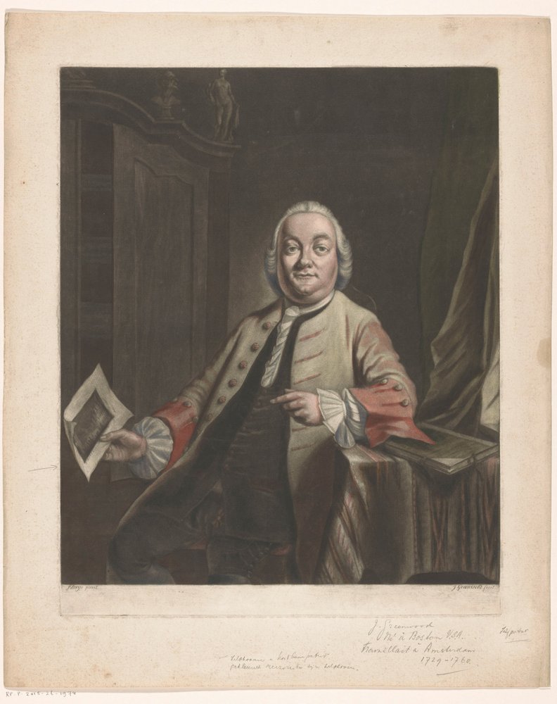 Portrait of Simon Fokke Holding the Print of the Plundering of the ...