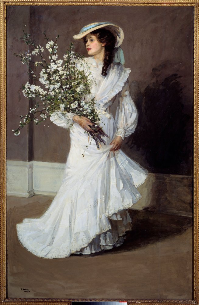 Spring. Allegory of Spring: Portrait of a Woman Clothed in White with a ...