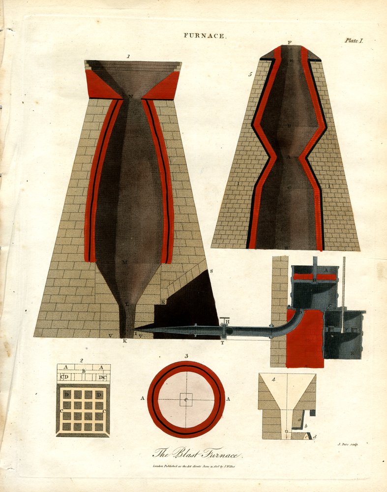 Technical Illustration of a Blast Furnace by John Pass