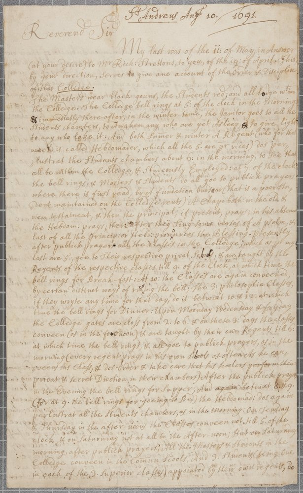 A Letter from John Row, a Student at St Andrews, to His Uncle