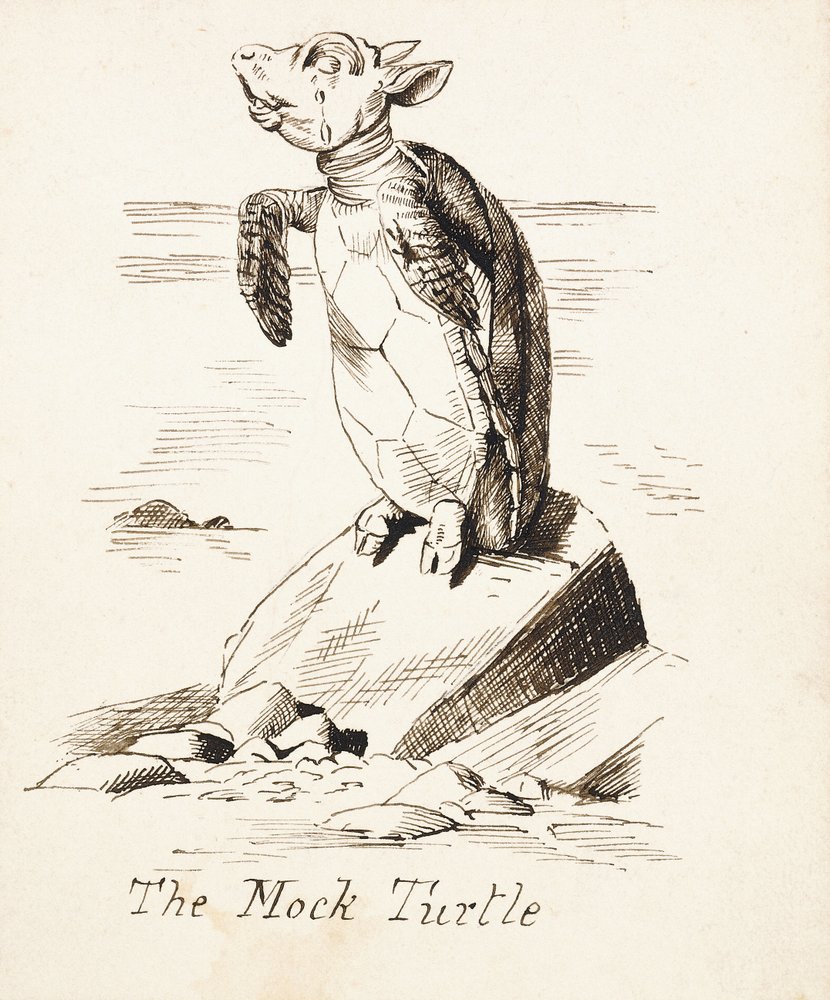 The Mock Turtle Sobbing on a Rock, c.1865 by John Tenniel