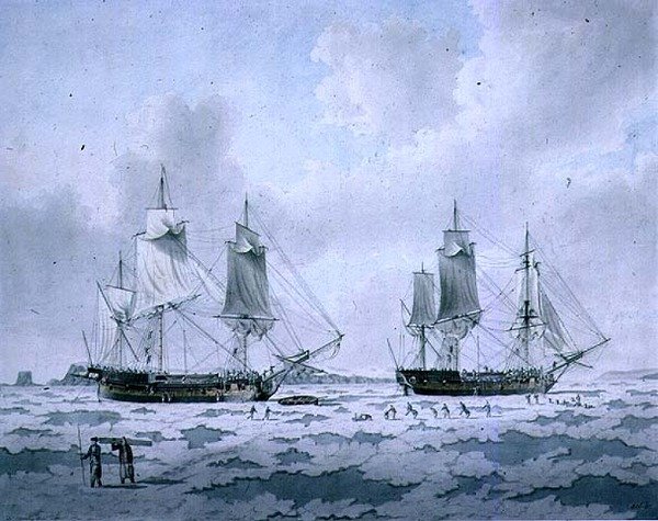 The Ships of Lord Mulgrave's Expedition of Discovery Embedded in Ice in ...