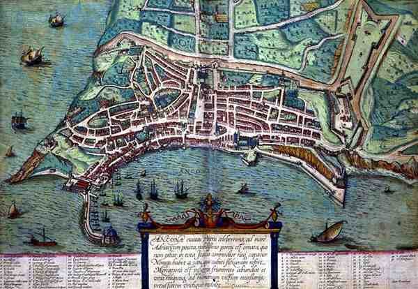 Map of Ancona, from 'Civitates Orbis Terrarum' by Georg Braun and Frans ...