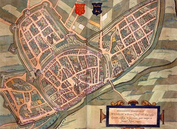 Map of Wesel, from 'Civitates Orbis Terrarum' by Georg Braun and Frans ...