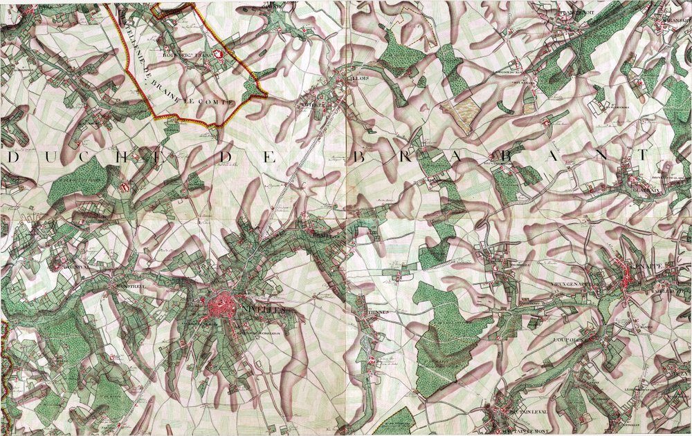 Map of Nivelles, Belgium by Joseph de Ferraris