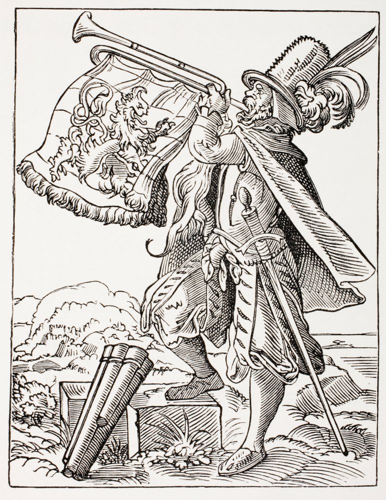 German Musician Playing a Military Trumpet, from 'Les Arts au Moyen Age'
