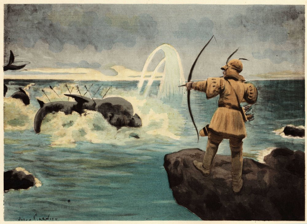 Pantagruel killing the marine monster Physetere with arrows ...
