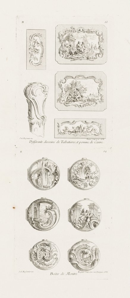 Different Designs for Snuff Boxes and a Cane Handle, 5th Plate, plate ...