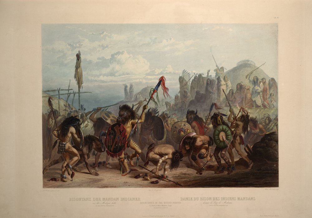 Bison Dance of the Mandan Indians in Front of Their Medicine Lodge
