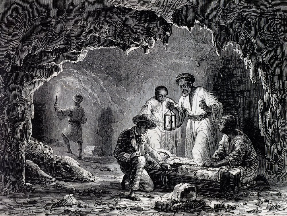 Archaeological Discoveries in Caves of Samoun, engraving based on ...
