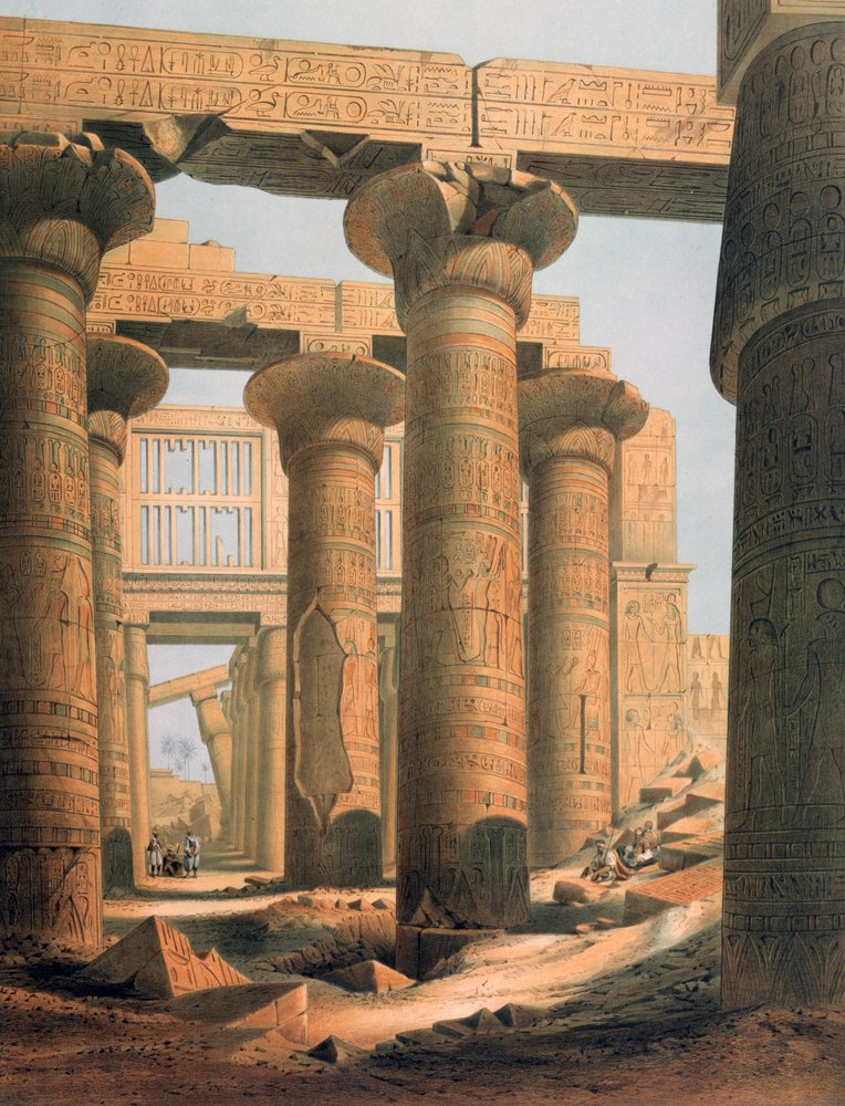 Interior view of the Hall at Karnak (Lithograph after Karl Richard Lepsius)