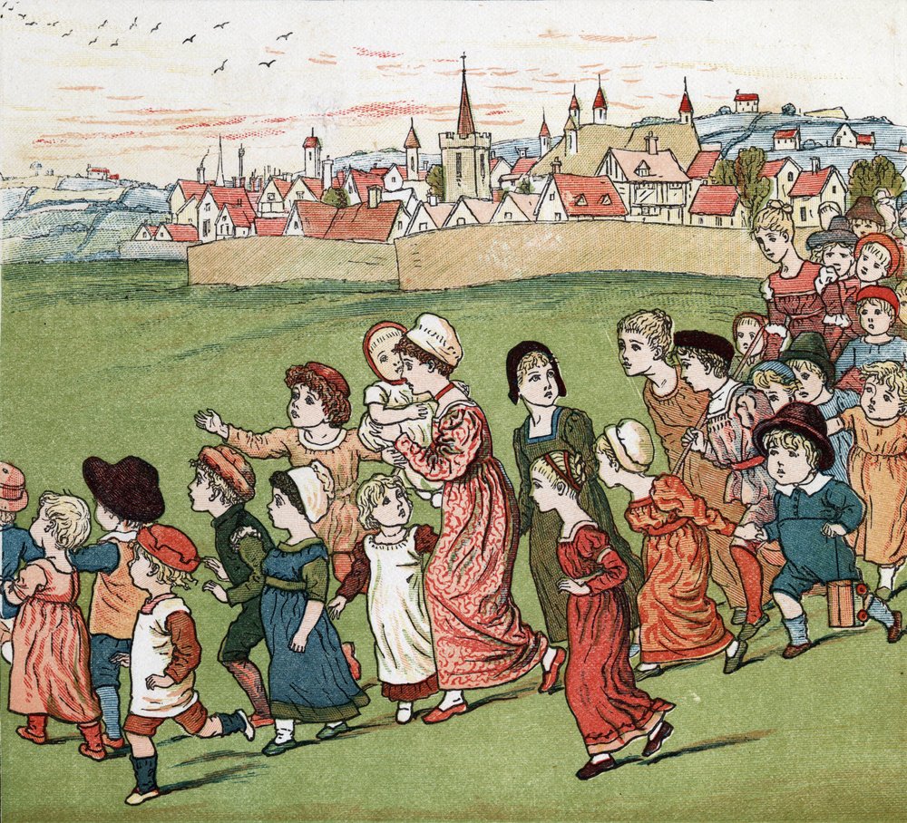 A crowd of mothers and children fleeing the village. Illustration by ...