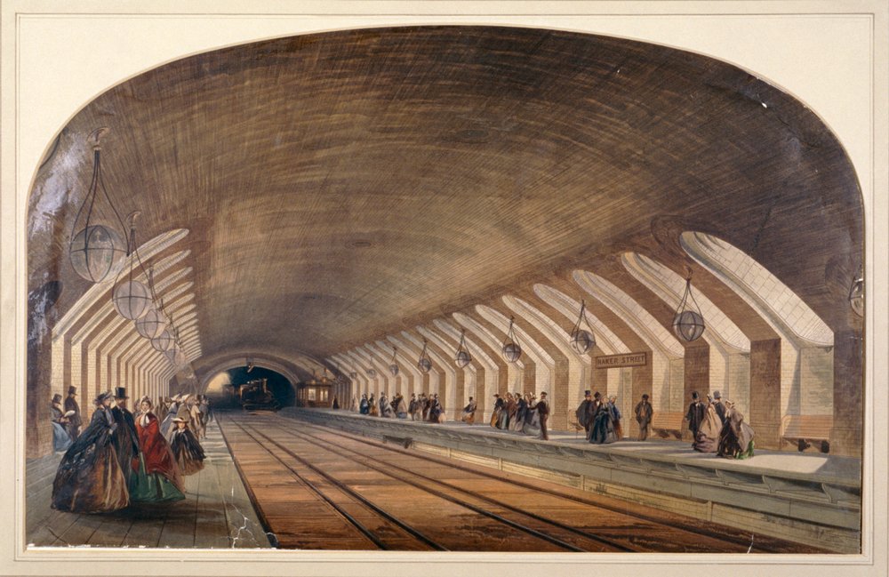 Interior of Baker Street Station Showing Platforms and an Approaching ...