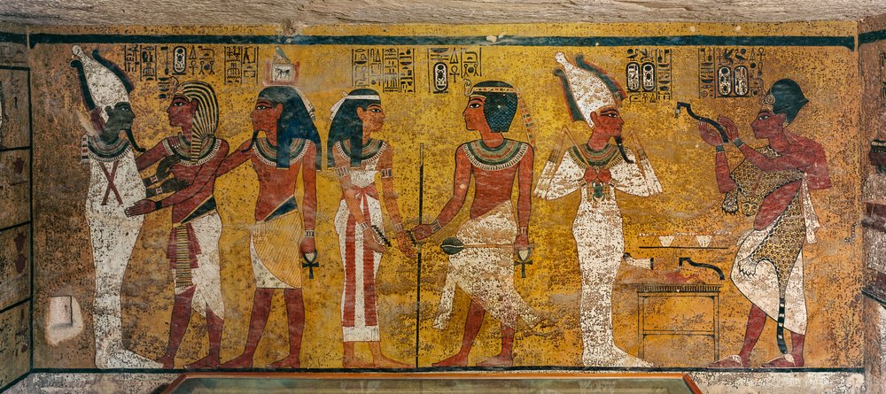 Wall painting in tomb of King Tutankhamun; Egypt; New Kingdom ...