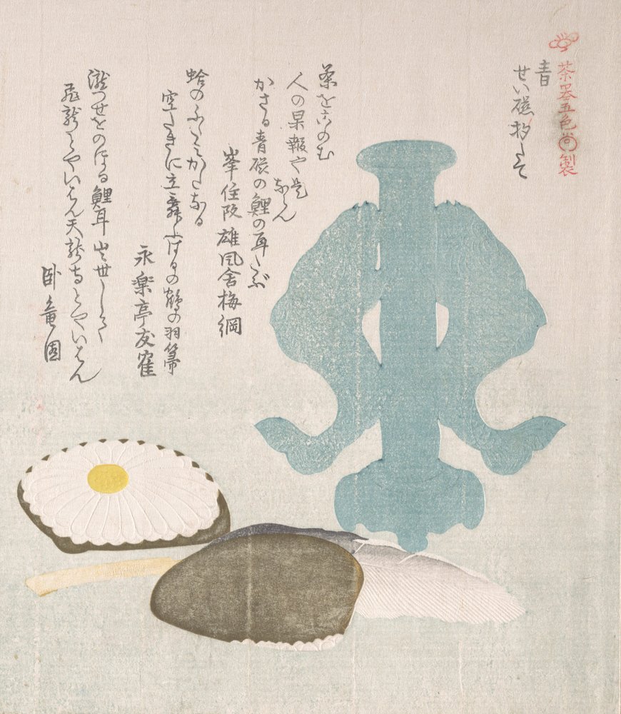Blue, Dipper-holder of Celadon and Other Objects for the Tea Ceremony ...