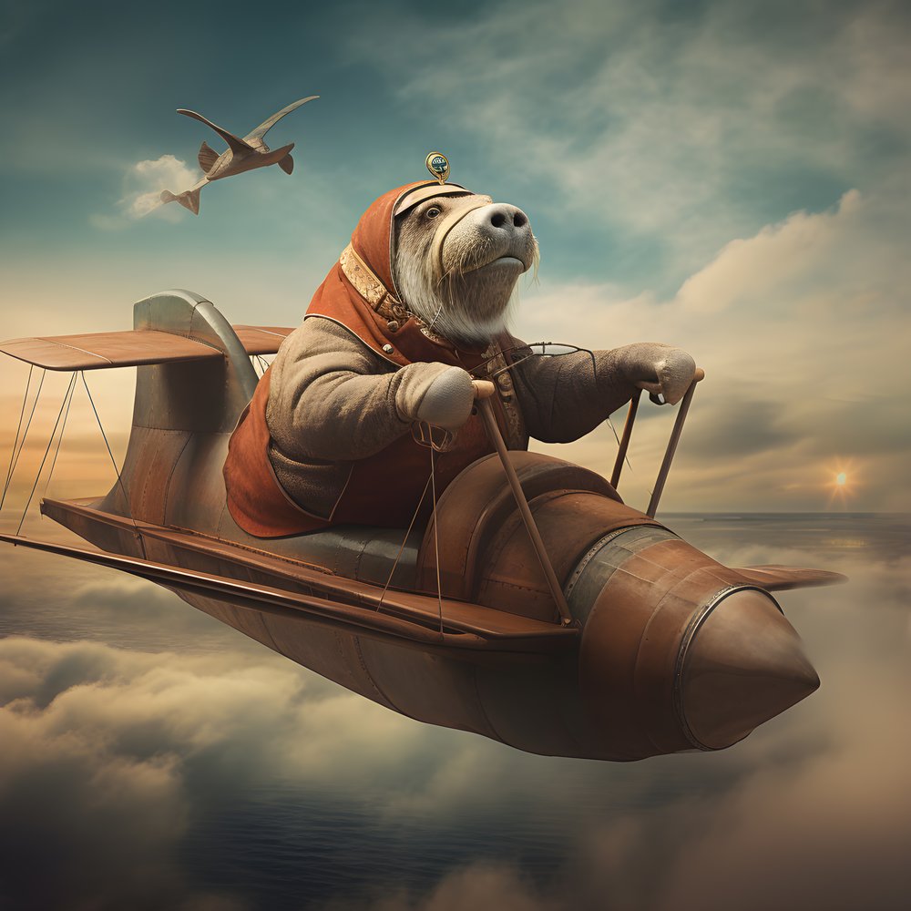 A Walrus Flying an Airplane 1 by Kurt Heppke