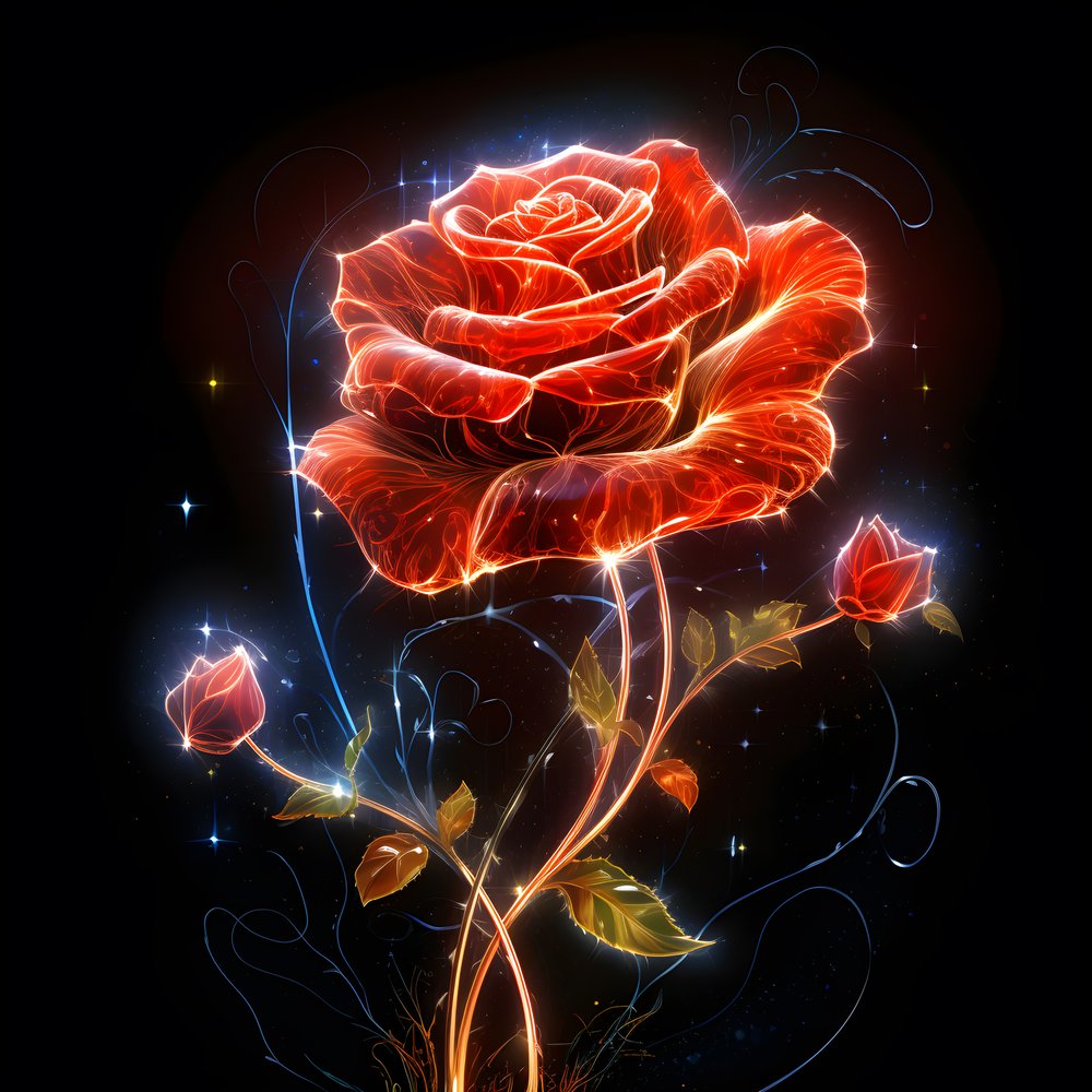 A Sketch of a Blooming Red Rose, with Only One Bloom and Some Detailed ...