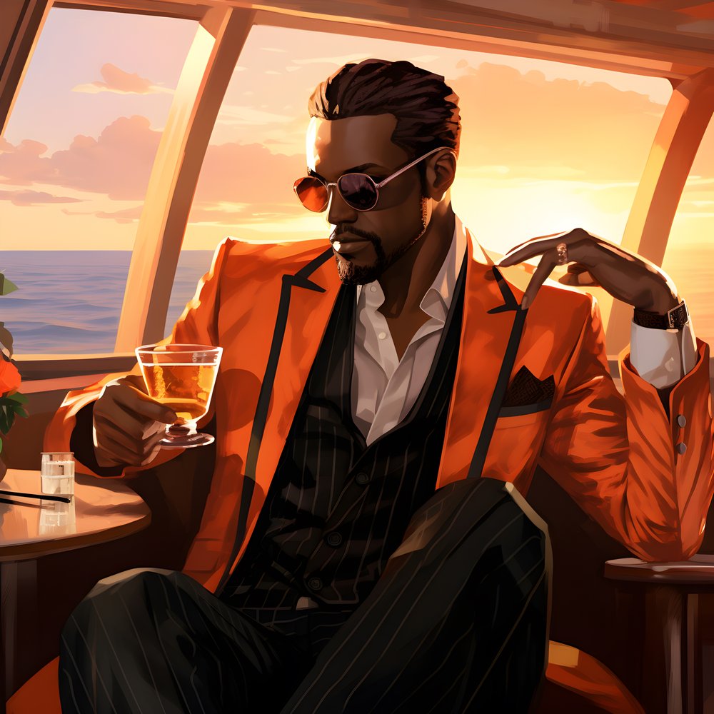 A Rich Man, Well-Dressed, Sitting on a Private Cruise Ship and Drinking ...