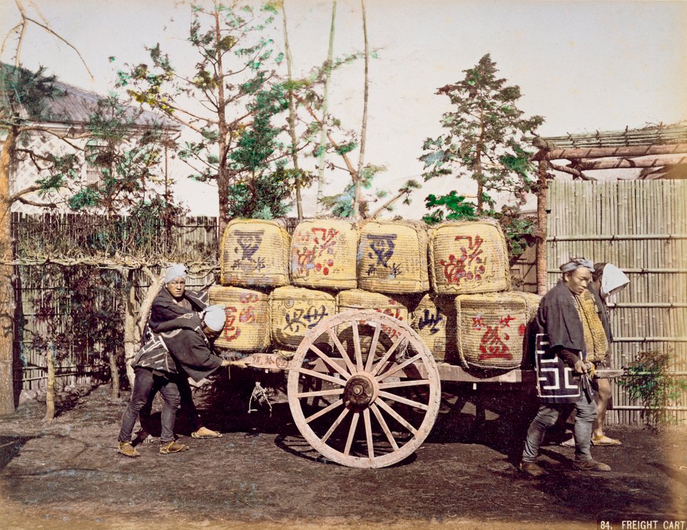 Freight being transported on a hand drawn cart
