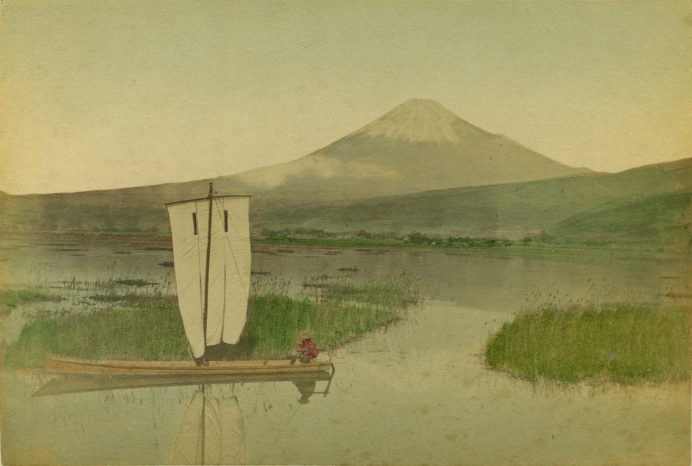 Mount Fuji with a Sailing Boat on Lake Hokome