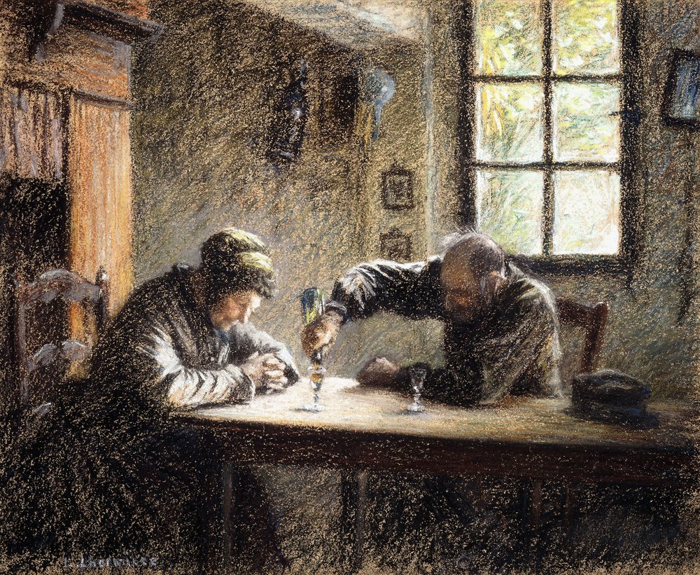 Man and Woman Drinking Eau de Vie by Leon-Augustin Lhermitte