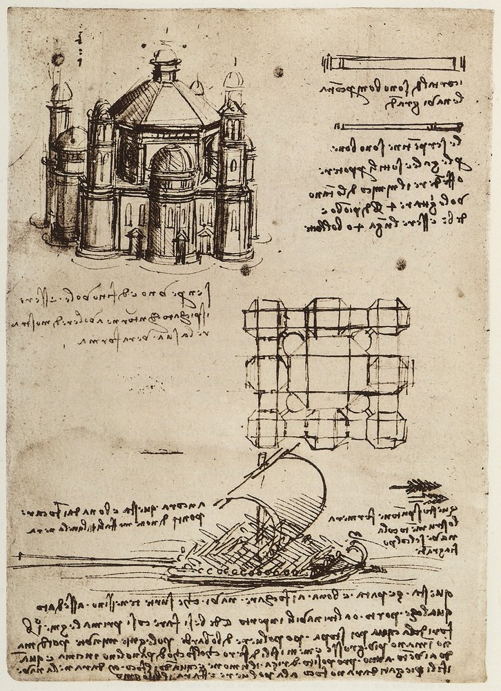 Project for a Church Built on a Central Axis and a Boat with Oars and Sails
