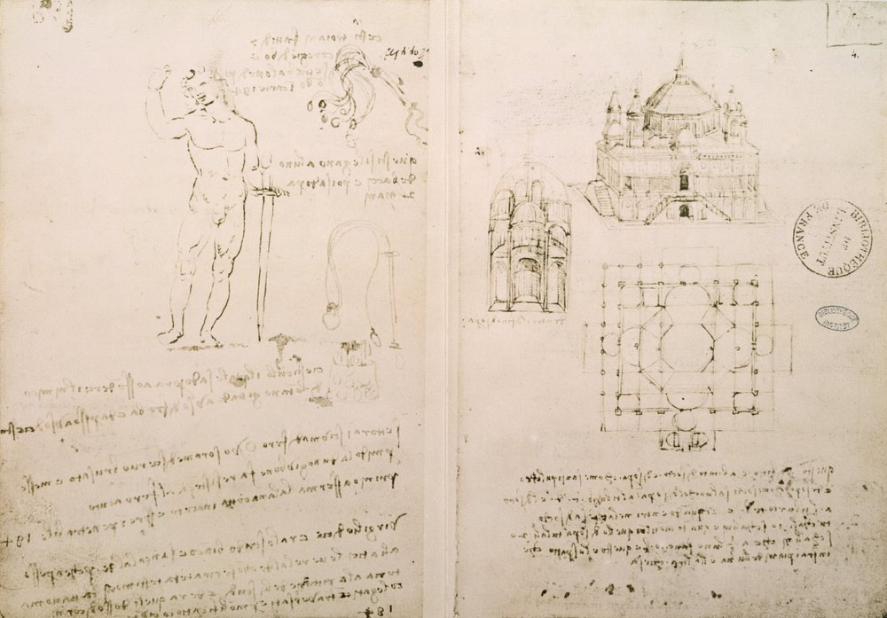 Sketch of a church similar to St. Sepolcro in Milan, fol. 4r from Codex ...