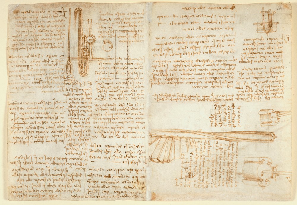 Notes and sketch on a hydraulic device, from 'Codex Arundel'