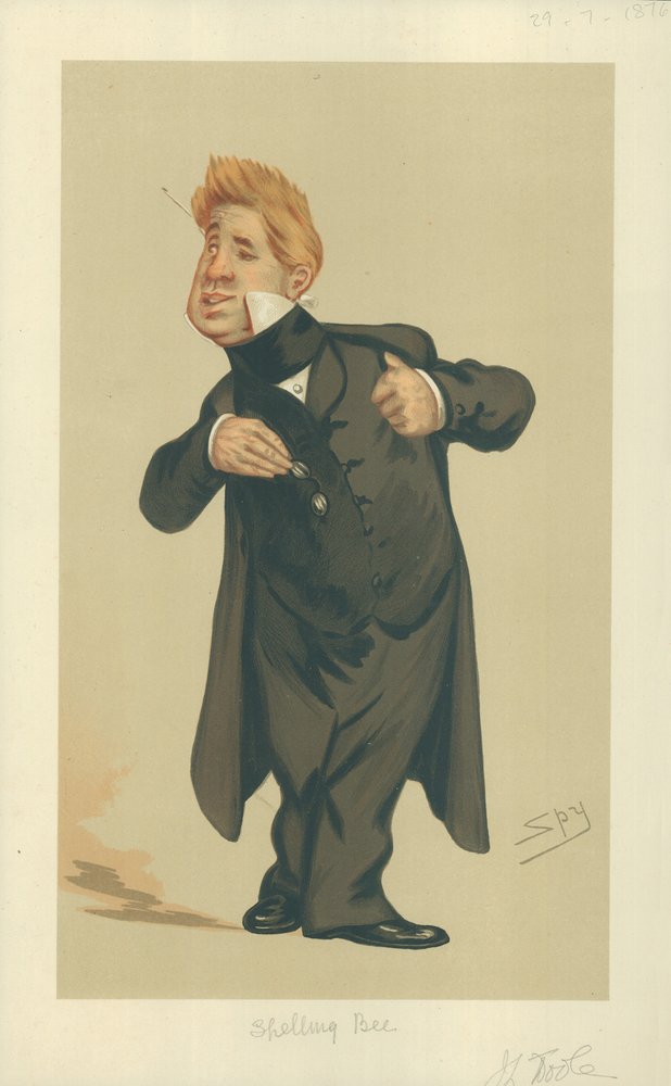 Mr John Laurence Toole, Spelling Bee, 29 July 1876, Vanity Fair Cartoon