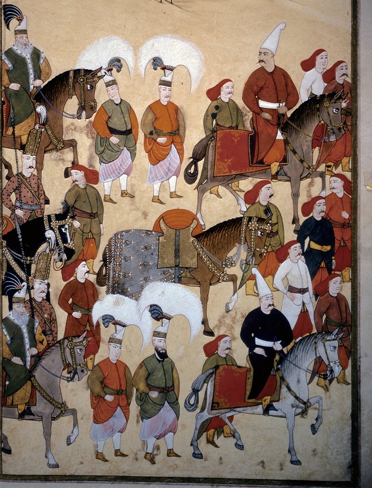 Ottoman Empire: Parade of the Janissaries (Yeniceri) with the commander ...