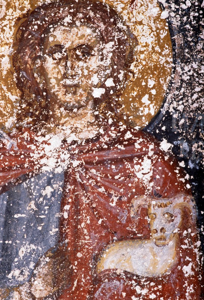 Christ, Fresco in Byzantine Church of Sotiras Christos, Vlithias, Crete ...