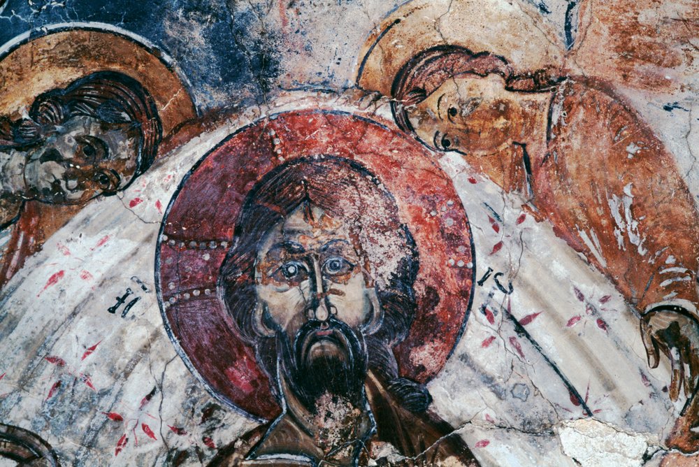 Christ, fresco in Byzantine church of St George, Komitades, Crete, Greece
