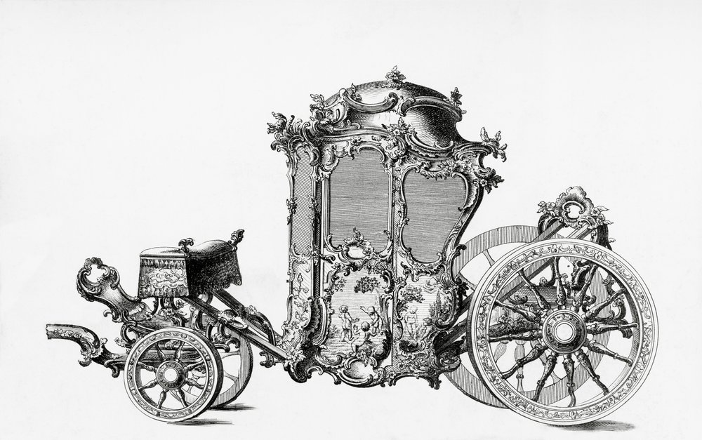 Design for rococo carriage, engraving by Unbekannt Unbekannt