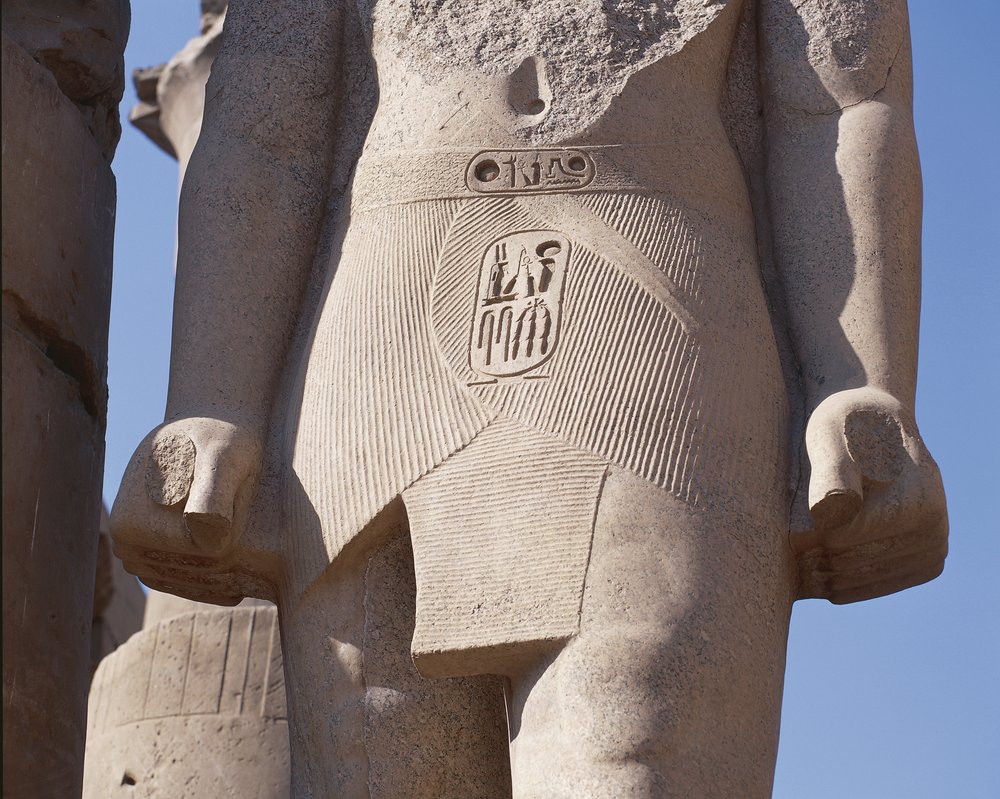 Detail of Colossal Statue of Pharaoh with Cartouche of Court of Ramses II