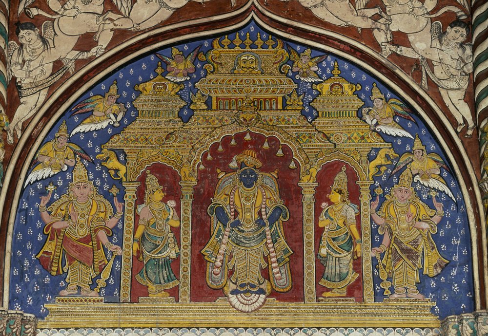 Fresco Depicting Vishnu, Thanjavur Maratha Palace, Tamil Nadu, India