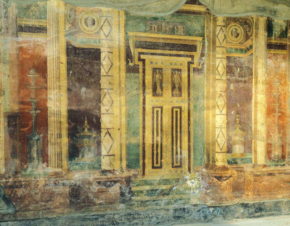 Fresco with Columns in Second Pompeian Style, Roman Villa Poppaea