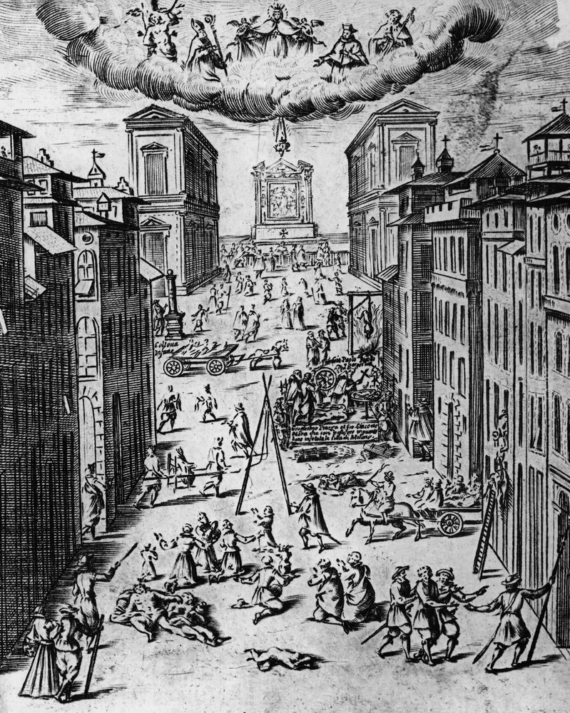 The Plague in Milan in 1630, Etching, Italy