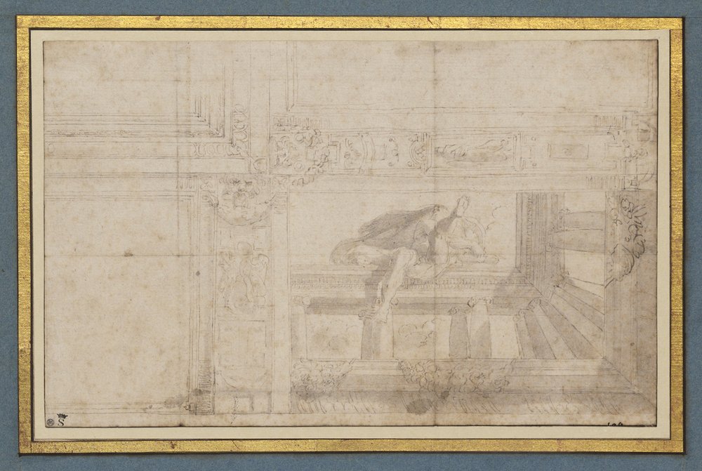 Ignudo, after a ceiling fresco in the Sala di Ulisse, Palazzo Poggi ...