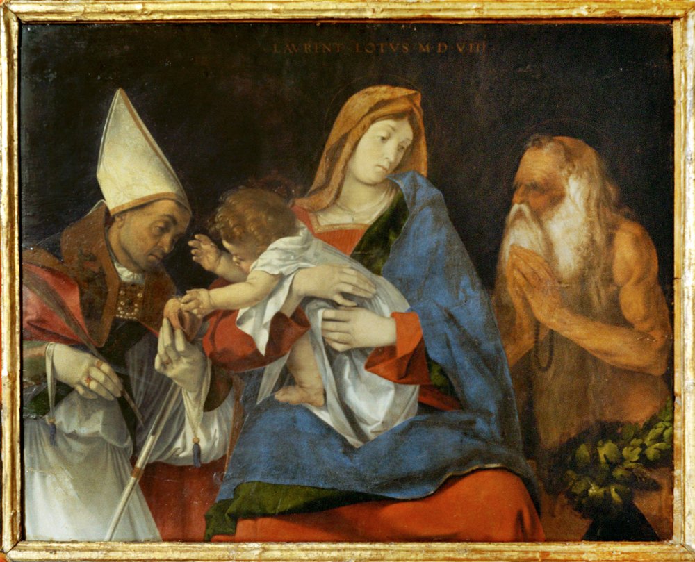 Madonna with Child, a Sainted Bishop and the Hermit Saint Onofrio
