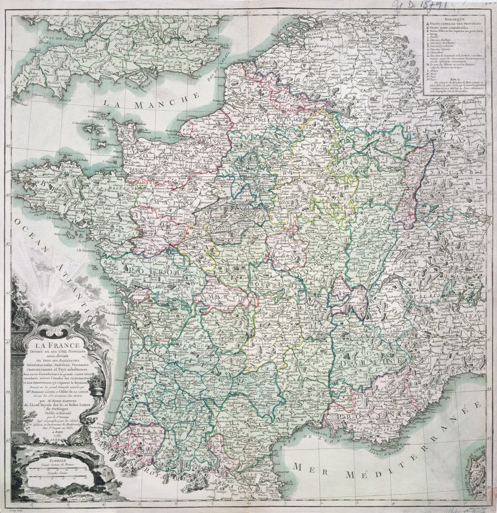 Map of France as Divided into 58 Provinces