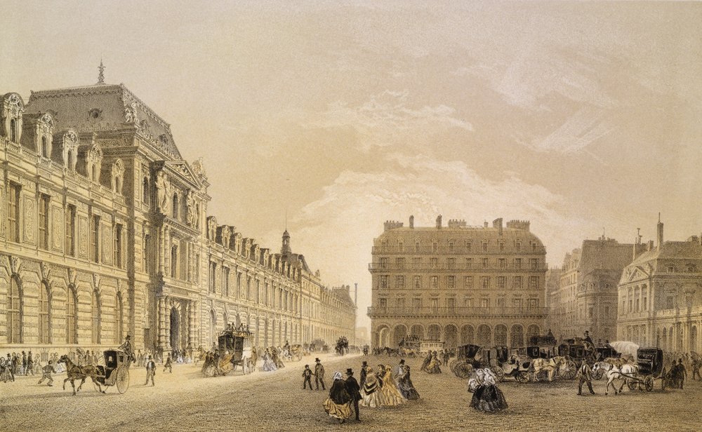 View of the Facade of the Louvre, the Rue de Rivoli and the Palais ...