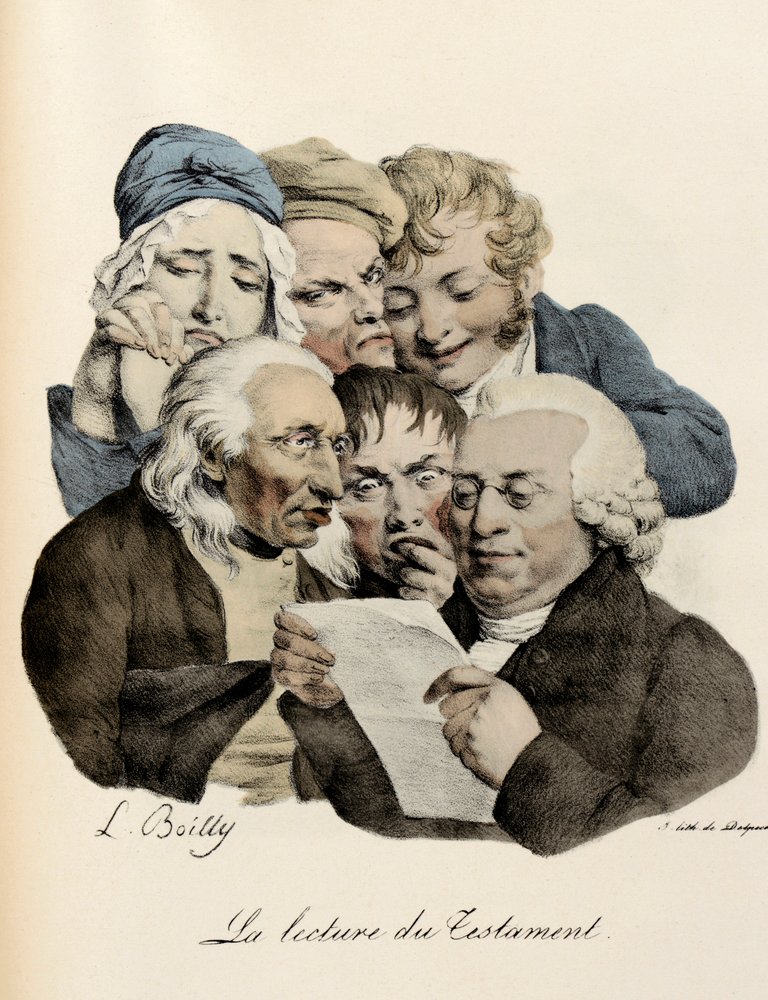 The Reading of the Will. Engraving by Louis-Leopold Boilly