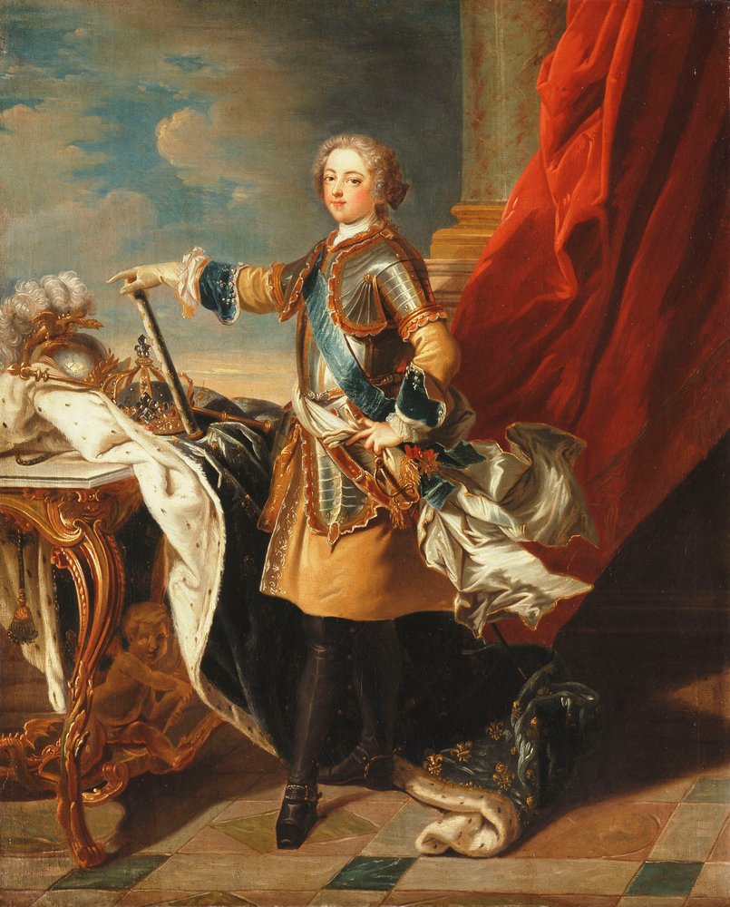 Portrait of King Louis XV, full-length, wearing half Armour